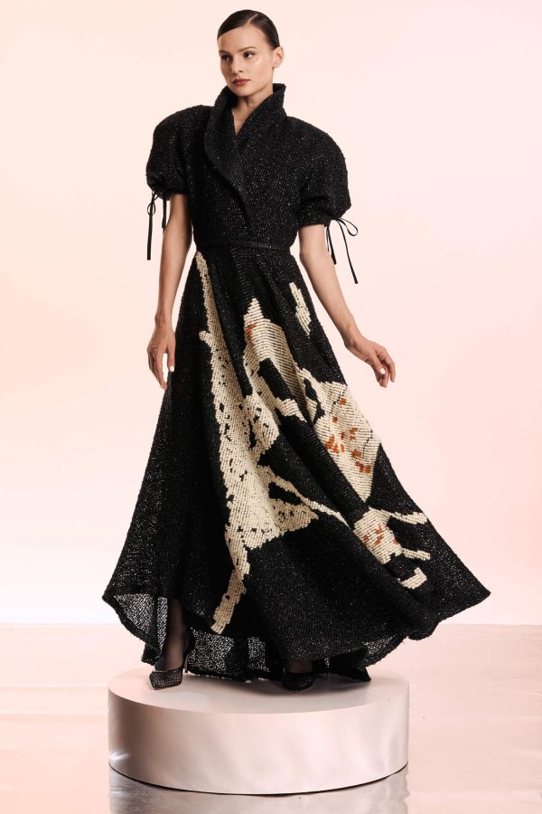Boucle Maxi Dress with Puff Sleeves - BOL
