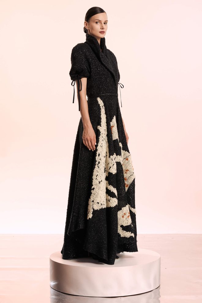 Boucle Maxi Dress with Puff Sleeves - BOL