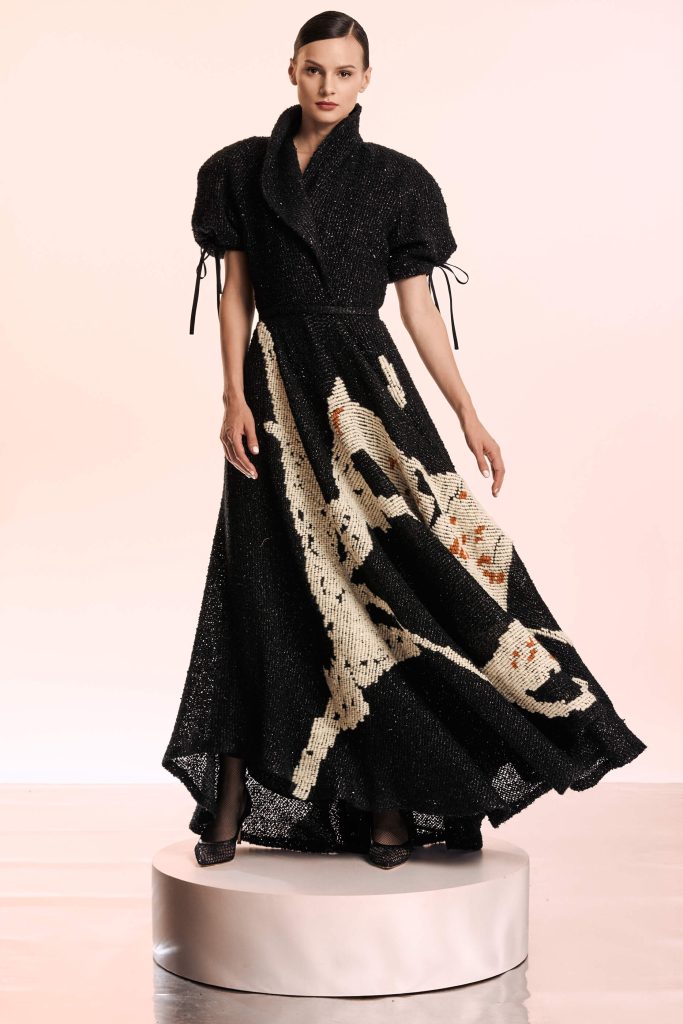 Boucle Maxi Dress with Puff Sleeves - BOL